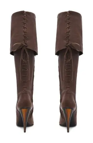 Alexander McQueen Horn Heel Leather Knee High Boots