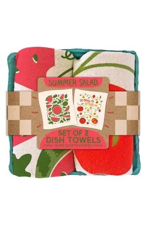 THE NEIGHBORGOODS Set Of 2 Tomato & Watermelon Dish Towels - Red Multi