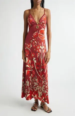 Johanna Ortiz Sendero De Astromelias Floral Maxi Dress - Wine/red
