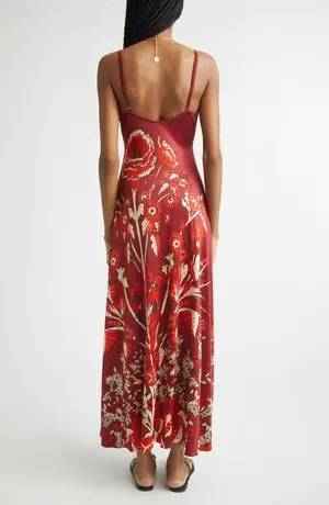 Johanna Ortiz Sendero De Astromelias Floral Maxi Dress - Wine/red