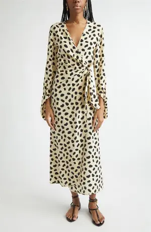 Johanna Ortiz Ollantay Printed Silk Wrap Dress - Ecru/black