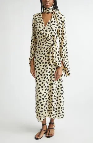 Johanna Ortiz Ollantay Printed Silk Wrap Dress - Ecru/black