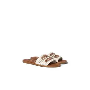 Miu Miu Crochet And Leather Slides - Ivory