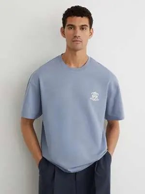 REISS Walton Monogram Butter Relaxed-fit T-shirt - Soft Blue