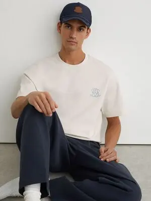 REISS Walton Monogram Butter Relaxed-fit T-shirt - White