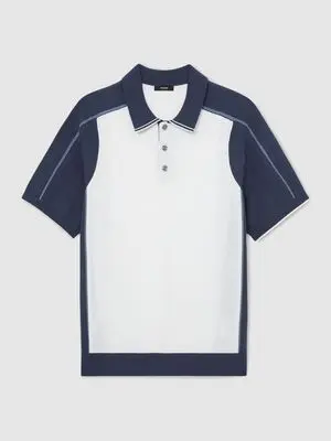 REISS Claremont Colour-block Knitted Polo Shirt - White/airforce Blue