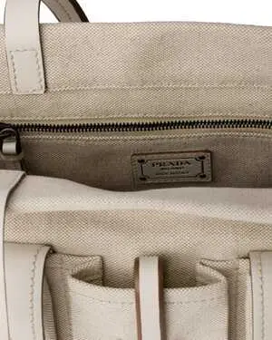 Prada Canvas And Leather Tote Bag - Neutral