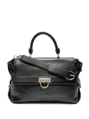 FERRAGAMO 2000s Ganchini Leather Handbag - Black