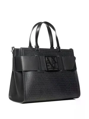 Armani Exchange Logo Plaque Perforated Shoulder Bag - Black