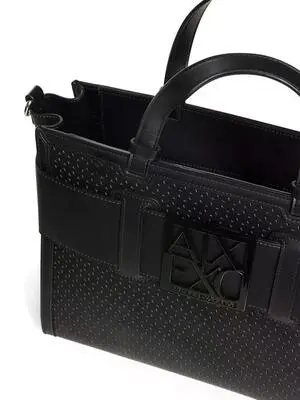 Armani Exchange Logo Plaque Perforated Shoulder Bag - Black