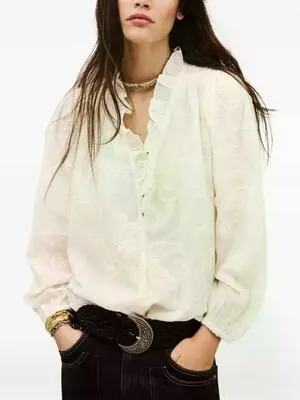 Ba&sh Ruffled Embroidered Blouse - White