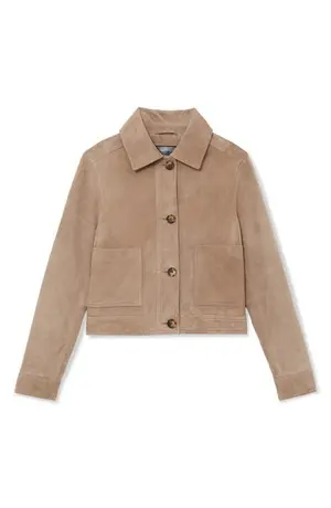 REISS Sonny Suede Crop Jacket - Neutral
