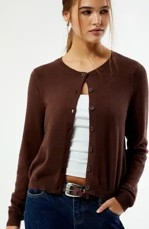 PACSUN Marley Button Front Cardigan - Brown