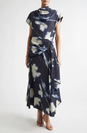 Lela Rose Abstract Floral Drape Crepe Top