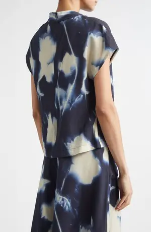 Lela Rose Abstract Floral Drape Crepe Top