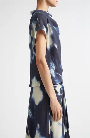 Lela Rose Abstract Floral Drape Crepe Top