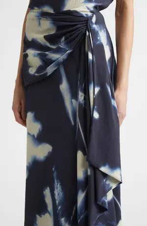 Lela Rose Abstract Floral Cascade Ruffle Crepe Skirt