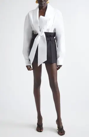 Saint Laurent Paperbag Waist Mohair And Wool Shorts - Noir