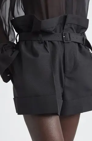 Saint Laurent Paperbag Waist Mohair And Wool Shorts - Noir