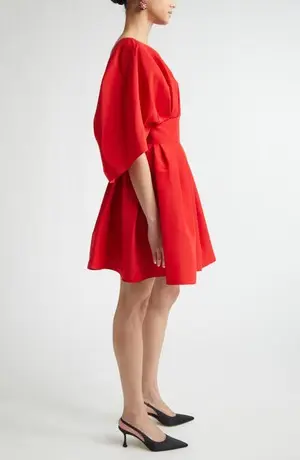 Carolina Herrera Fan Bodice Silk Faille Fit & Flare Dress