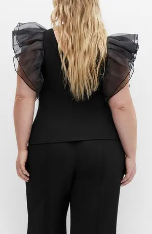 City Chic Sierra Mixed Media Flutter Sleeve Top