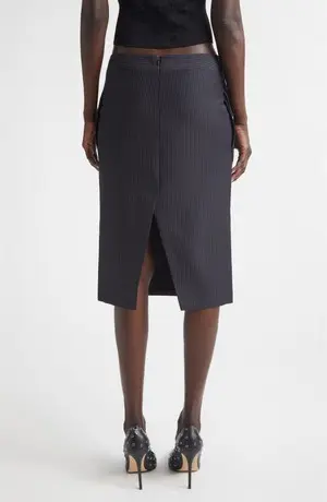 Alexander McQueen Pinstripe Wool & Mohair Cargo Pencil Skirt - Navy