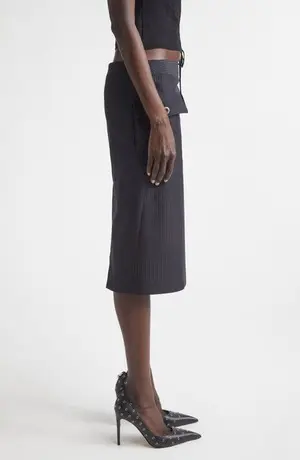 Alexander McQueen Pinstripe Wool & Mohair Cargo Pencil Skirt - Navy