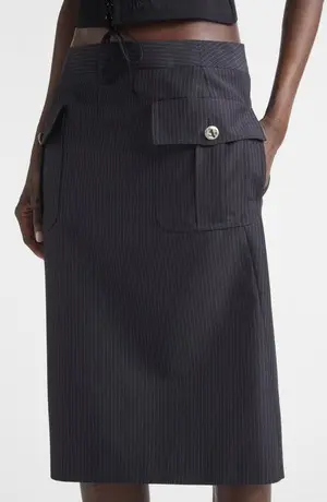 Alexander McQueen Pinstripe Wool & Mohair Cargo Pencil Skirt - Navy