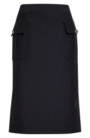 Alexander McQueen Pinstripe Wool & Mohair Cargo Pencil Skirt - Navy
