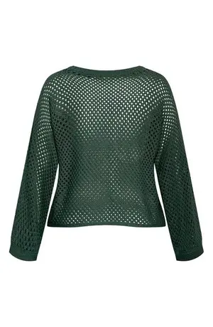 City Chic Open Stitch Long Sleeve Sweater - Forest