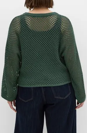 City Chic Open Stitch Long Sleeve Sweater - Forest