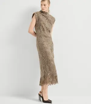 Brunello Cucinelli Mohair-blend Embellished Midi Dress
