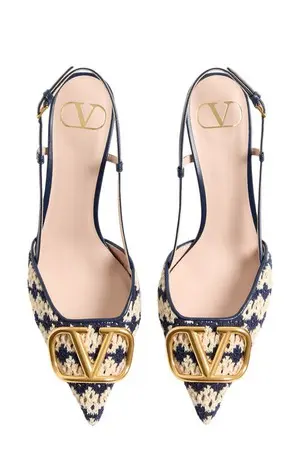 Valentino Garavani Vlogo Crochet Slingback Pumps - Navy