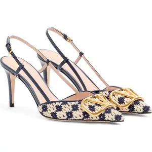 Valentino Garavani Vlogo Crochet Slingback Pumps - Navy
