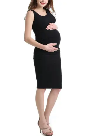 KIMI + KAI Ruched Maternity Midi Dress - Black