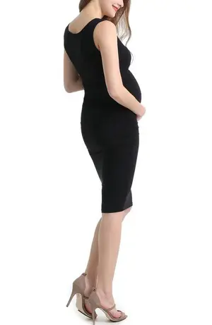KIMI + KAI Ruched Maternity Midi Dress - Black