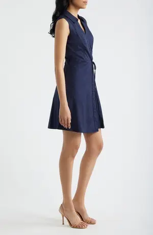Halogen Pleated Wrap Mini Dress - Baritone Blue