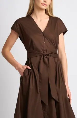 Halogen Tie Front A-line Dress - Chicory Coffee