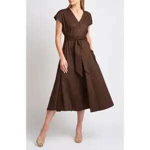Halogen Tie Front A-line Dress - Chicory Coffee