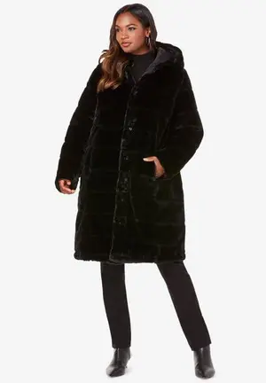 Roaman's 2-in-1 Hooded Coat: Faux Fur And Puffer Options