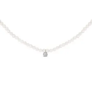 HAUS OF BRILLIANCE Sterling Moonstone Bead Station Necklace With Diamond Accent - Silver
