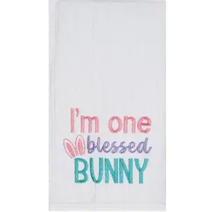 C&F HOME I'm One Blessed Bunny" Easter Rabbit Embroidered Cotton Waffle Weave Kitchen Dishtowel - White