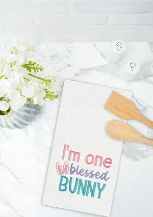 C&F HOME I'm One Blessed Bunny" Easter Rabbit Embroidered Cotton Waffle Weave Kitchen Dishtowel
