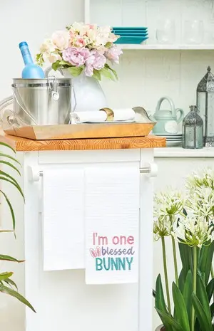 C&F HOME I'm One Blessed Bunny" Easter Rabbit Embroidered Cotton Waffle Weave Kitchen Dishtowel