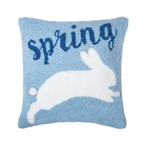 C&F HOME Spring" Jumping Easter Bunny Rabbit Hooked Accent Throw Pillow 16" X 16" - Blue
