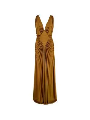 Versace Pleated V-neck Gown
