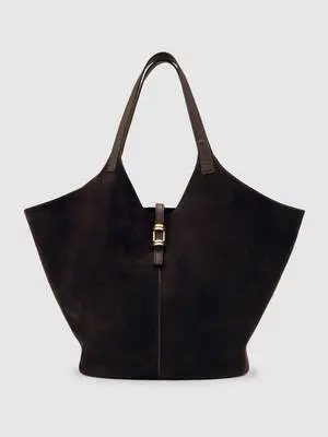 REISS Lyra Leather And Suede Tote Bag - Chocolate