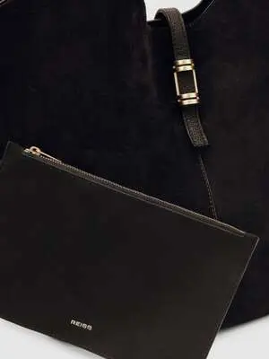 REISS Lyra Leather And Suede Tote Bag - Chocolate