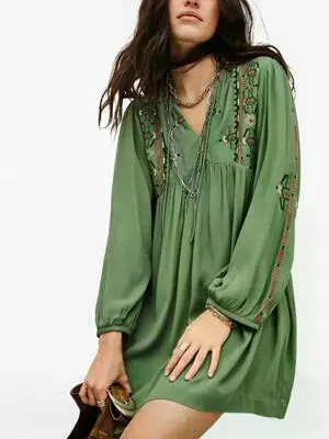 Ba&sh Telma Embroidered V-neck Dress - Green