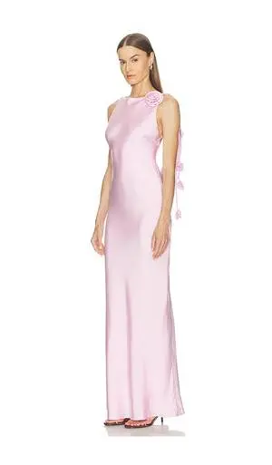 RUNAWAY THE LABEL Pink Satin Maxi Dress With Rosette Detailing - Musk